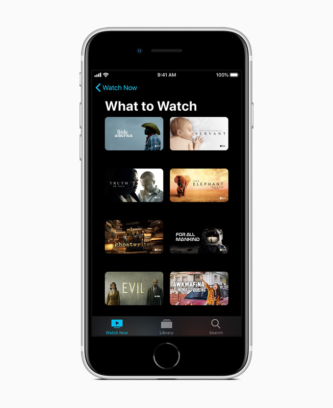 Apple TV+ library on iPhone SE.